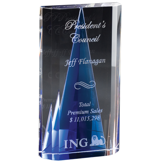 Blue Crystal Savanna Award | Etched Blue Glass Triangle Statue ...