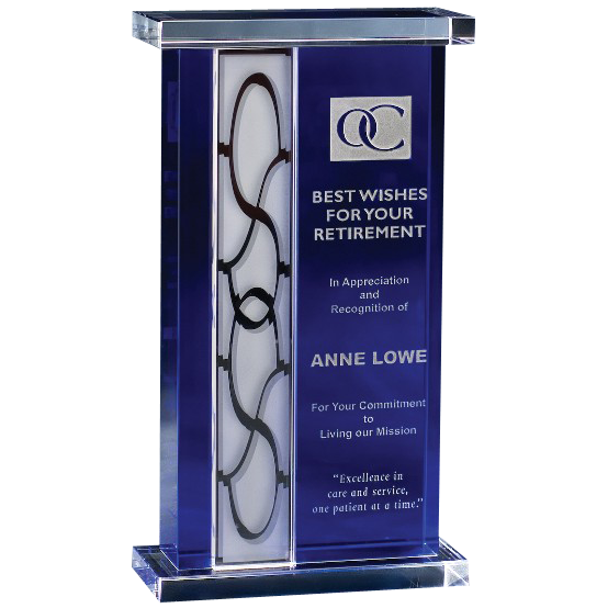 Blue Crystal Newport Award | Blue Rectangle Glass Statue | Paradise Awards