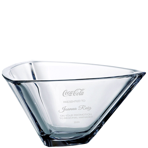 Crystal Triangle Bowl Award | Engraved Glass Bowl Statue | Paradise Awards