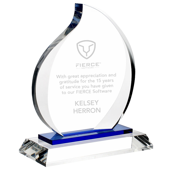Blue Crystal Eternal Flame Award | Engraved Glass Flame Statue ...