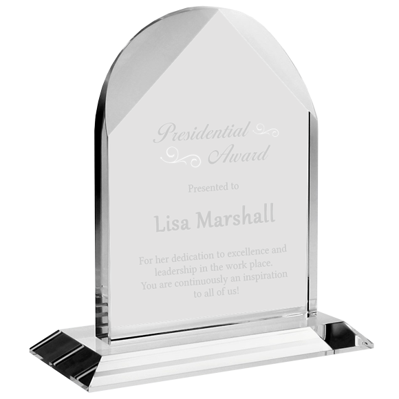 Distinguished Arch Crystal Award | Engraved Glass Arch Statue ...
