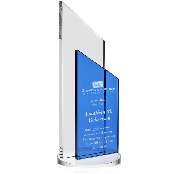 Blue Success Crystal Award | Engraved Glass Blue Peak Statue | Paradise ...