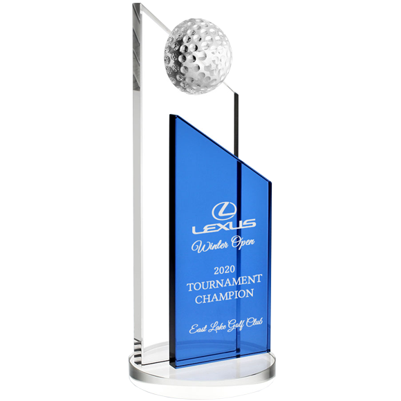 Blue Success Crystal Golf Award | Engraved Glass Blue Peak Golf Statue ...