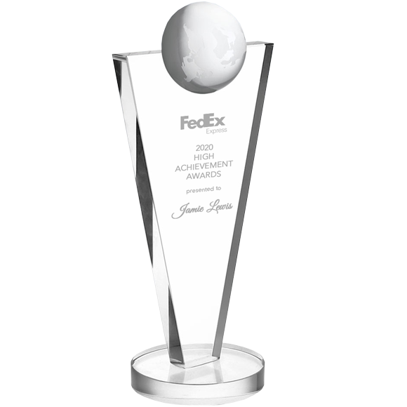 World Success Vision Crystal Award | Engraved Glass Wedge Globe Statue ...