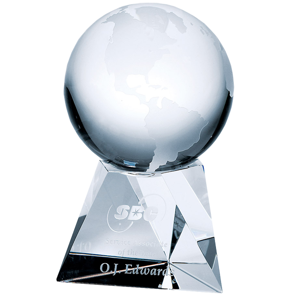 Mini Globe Crystal Award | Engraved Glass Globe Statue | Paradise Awards
