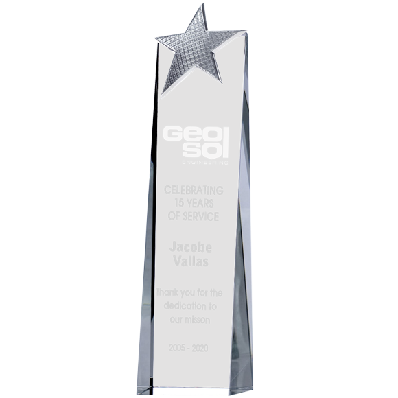 Metal Star Tower Award | Engraved Glass Star Statue | Paradise Awards