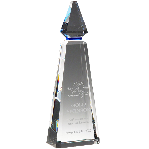 Blue Arrowhead Crystal Award | Engraved Glass Arrowhead Statue | Paradise Awards