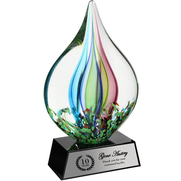 Tropical Coral Artglass Award| Personalized Art Glass Trophy | Raindrop ...