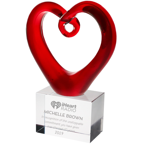 Open Heart Artglass Award | Engraved Art Glass Heart Decor| Paradise Awards