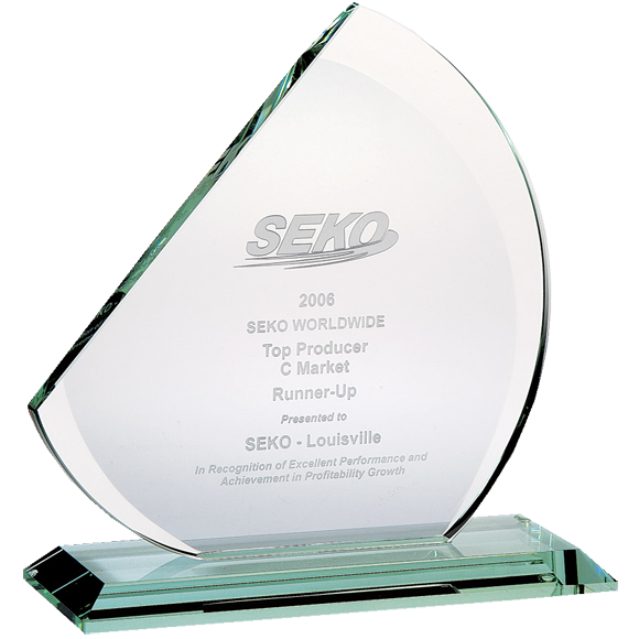 Quarter Moon Jade Glass Award | Engraved Glass Statue | Paradise Awards
