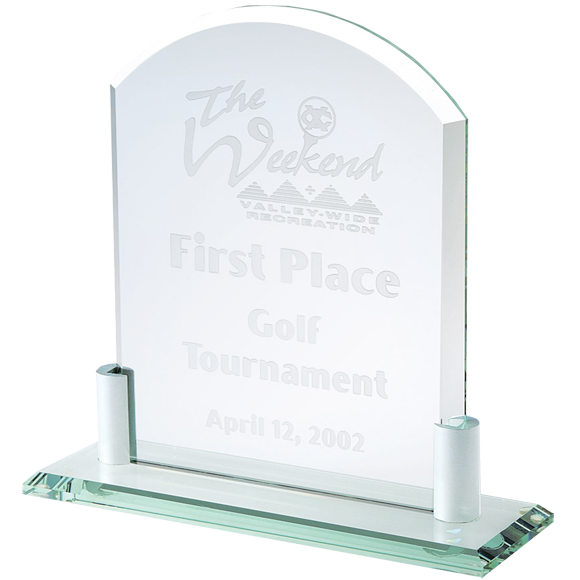 Vertical Arch Jade Glass Award | Engraved Glass Statue | Paradise Awards