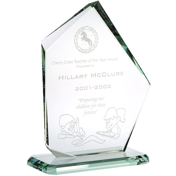 Slanted Summit Jade Glass Award | Engraved Glass Statue | Paradise Awards