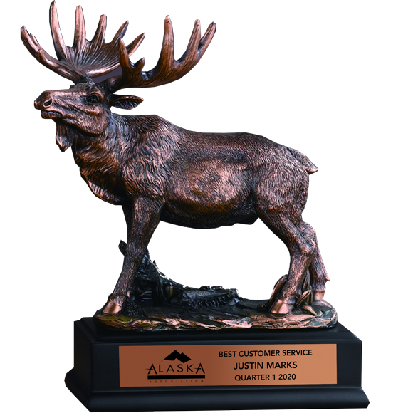 Bronze Standing Moose Trophy | Bronze Moose Award Statue | Paradise Awards